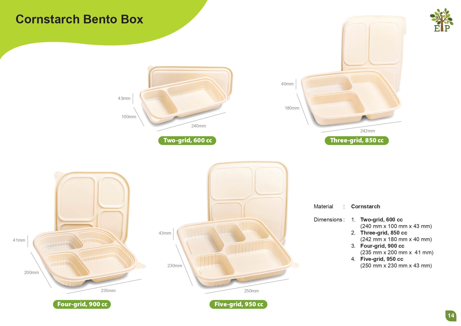 Cornstarch Bento Box – EcoGreen Packaging